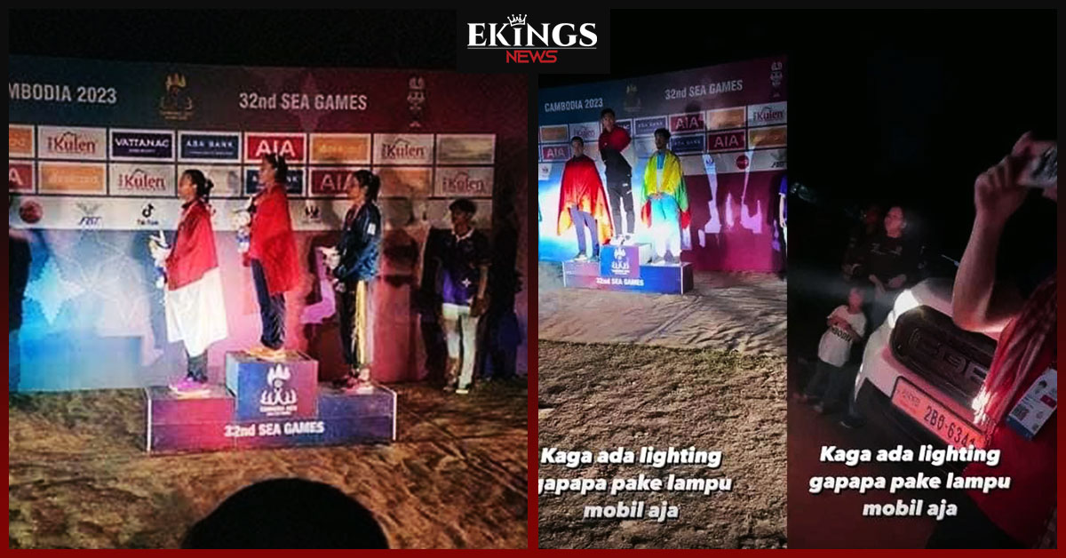 โซเชียลขำลั่น! เจ้าภาพกัมพูชาใช้ไฟรถส่องนักกีฬาขึ้นรับเหรียญบนโพเดียม - EKings News